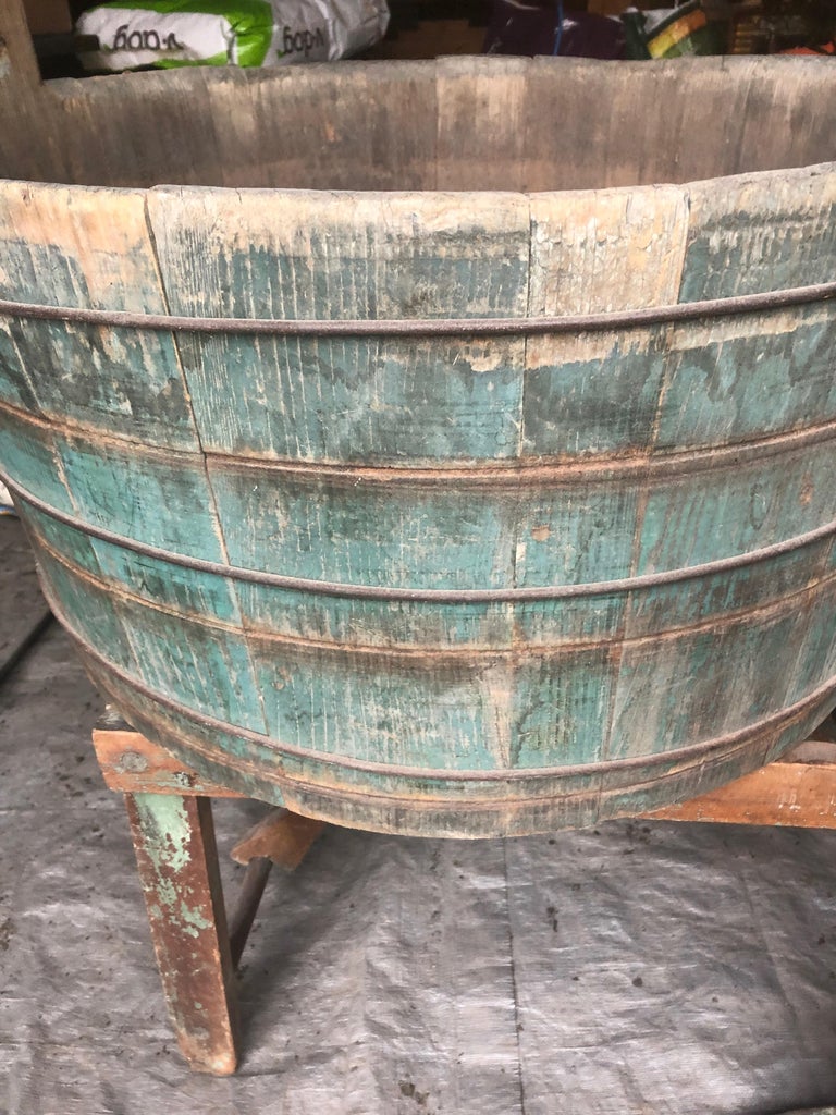 Authentic Distressed Country Washing Barrel Tub and Stand For Sale at ...