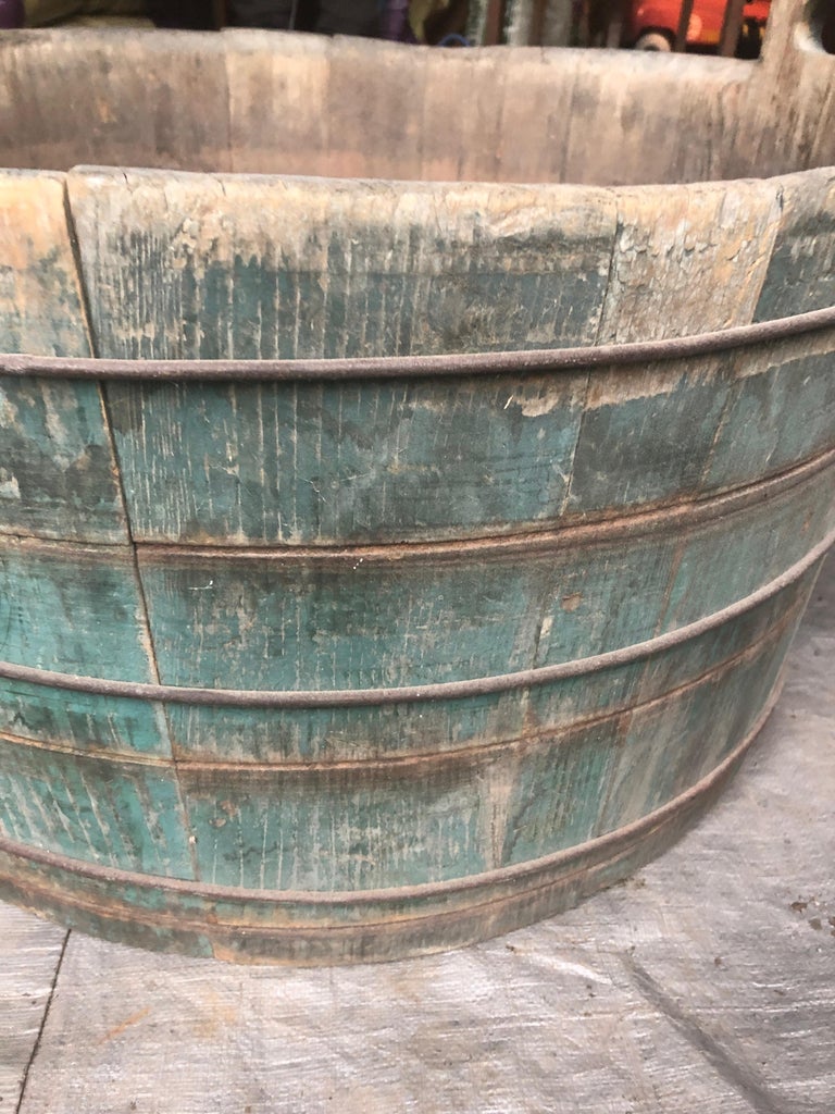 Authentic Distressed Country Washing Barrel Tub and Stand For Sale at ...