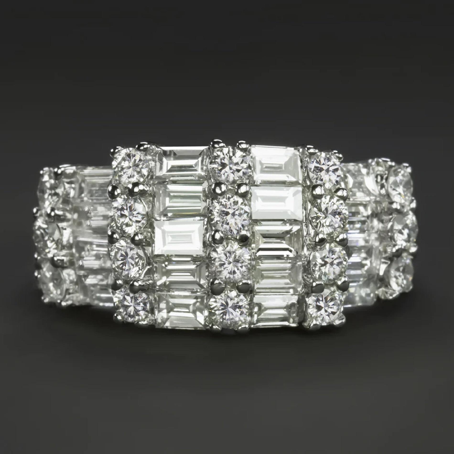 Authentic Estate 1950's Baguette and Round Brilliant Cut Cluster Ring ...