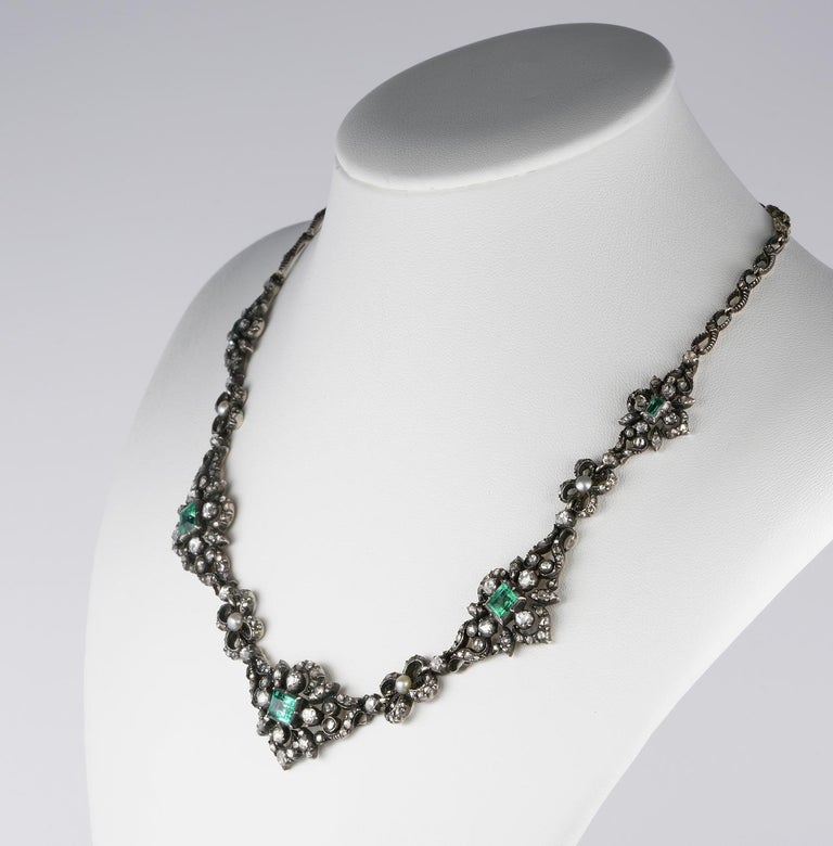 Authentic Georgian Rare Diamond and Emerald Stunning Necklace at 1stDibs
