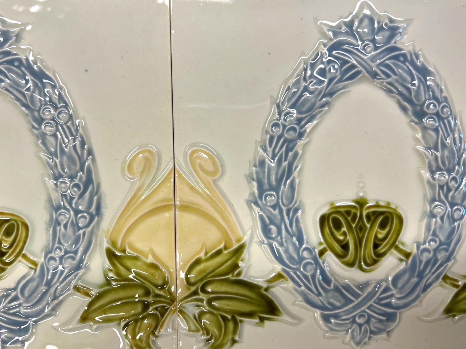 Authentic Glazed Art Nouveau Relief Tiles Laurel Wreath, Belgium, circa ...