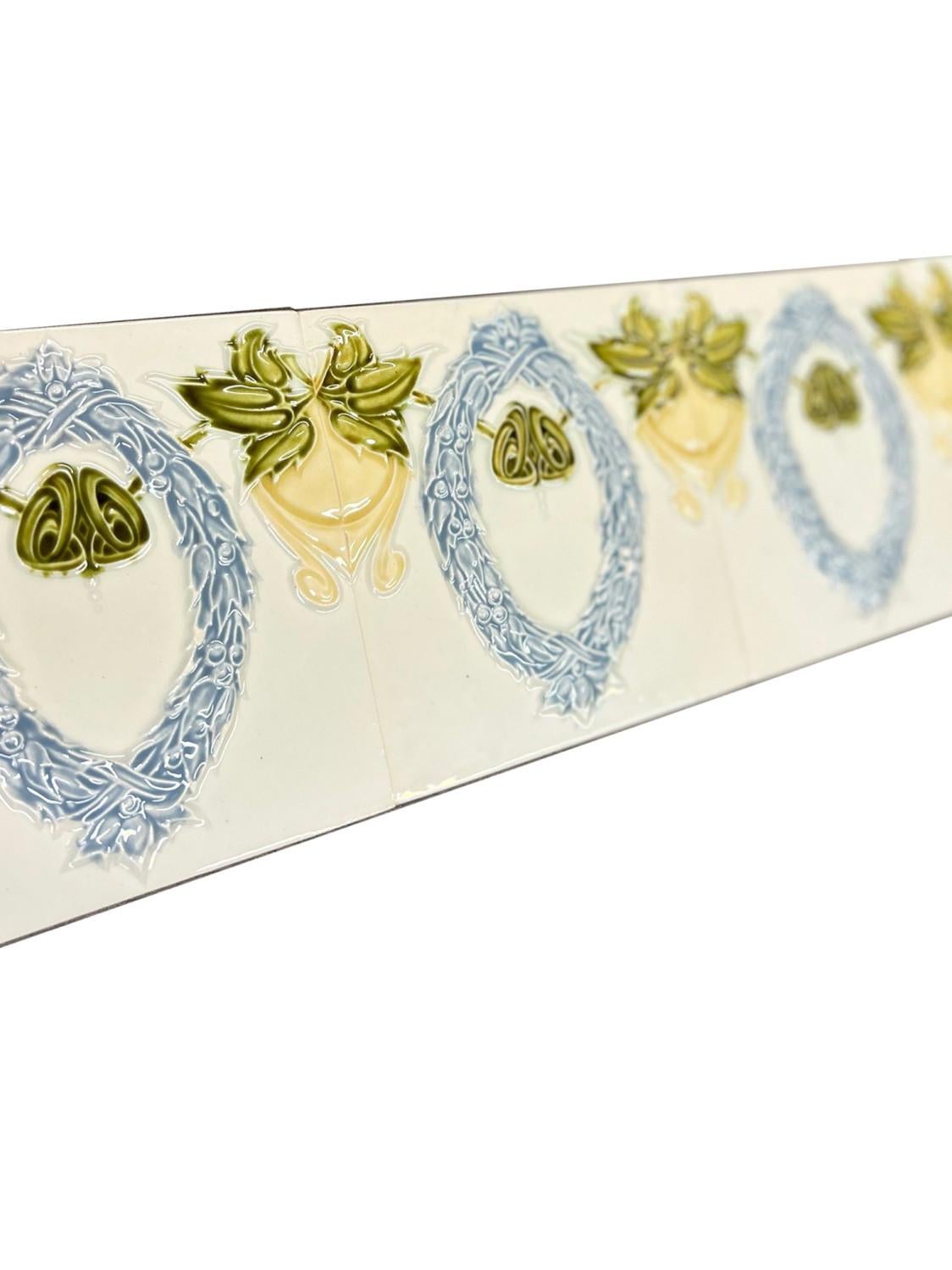 Authentic Glazed Art Nouveau Relief Tiles Laurel Wreath, Belgium, circa ...
