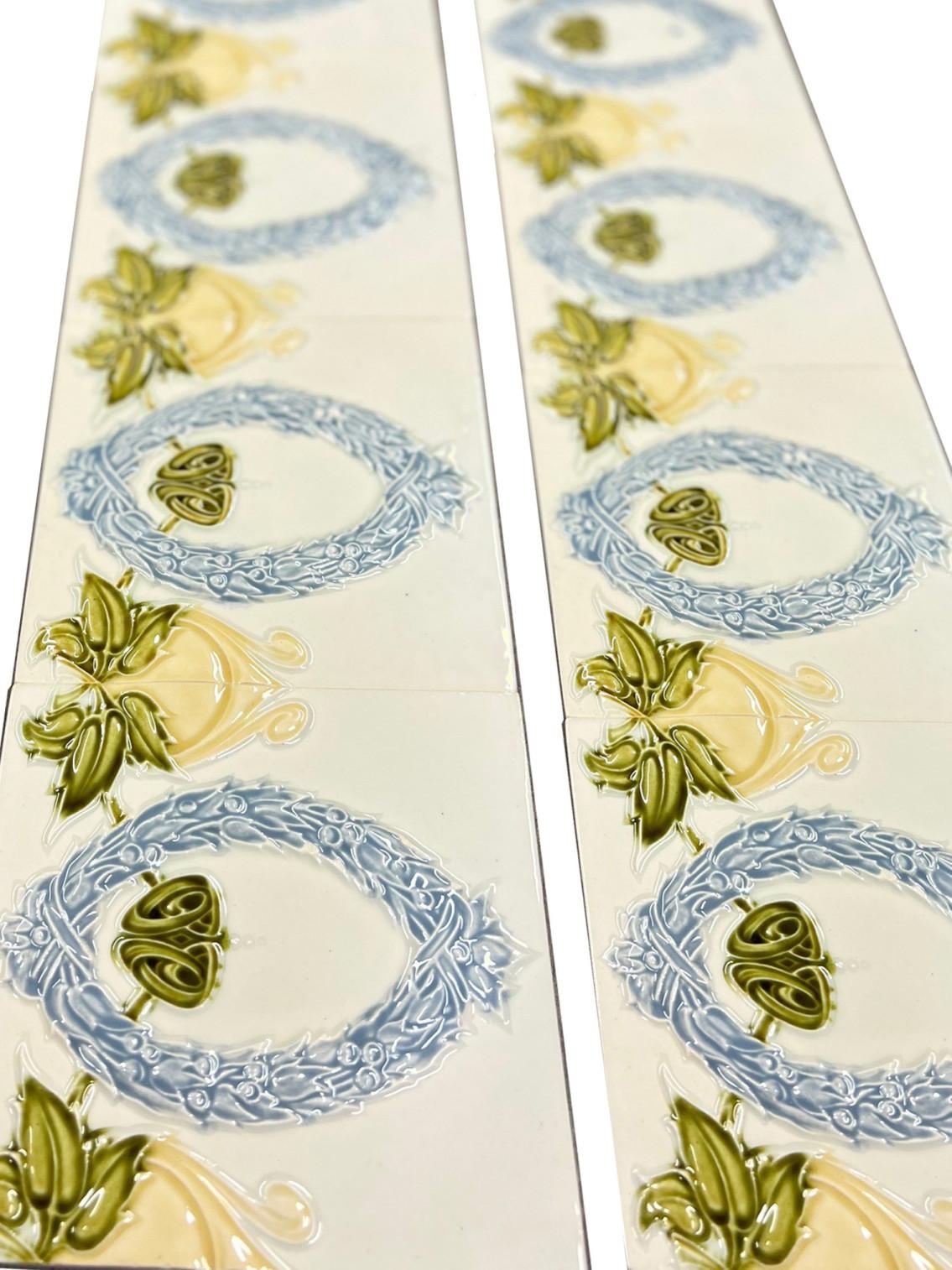 Authentic Glazed Art Nouveau Relief Tiles Laurel Wreath, Belgium, circa ...