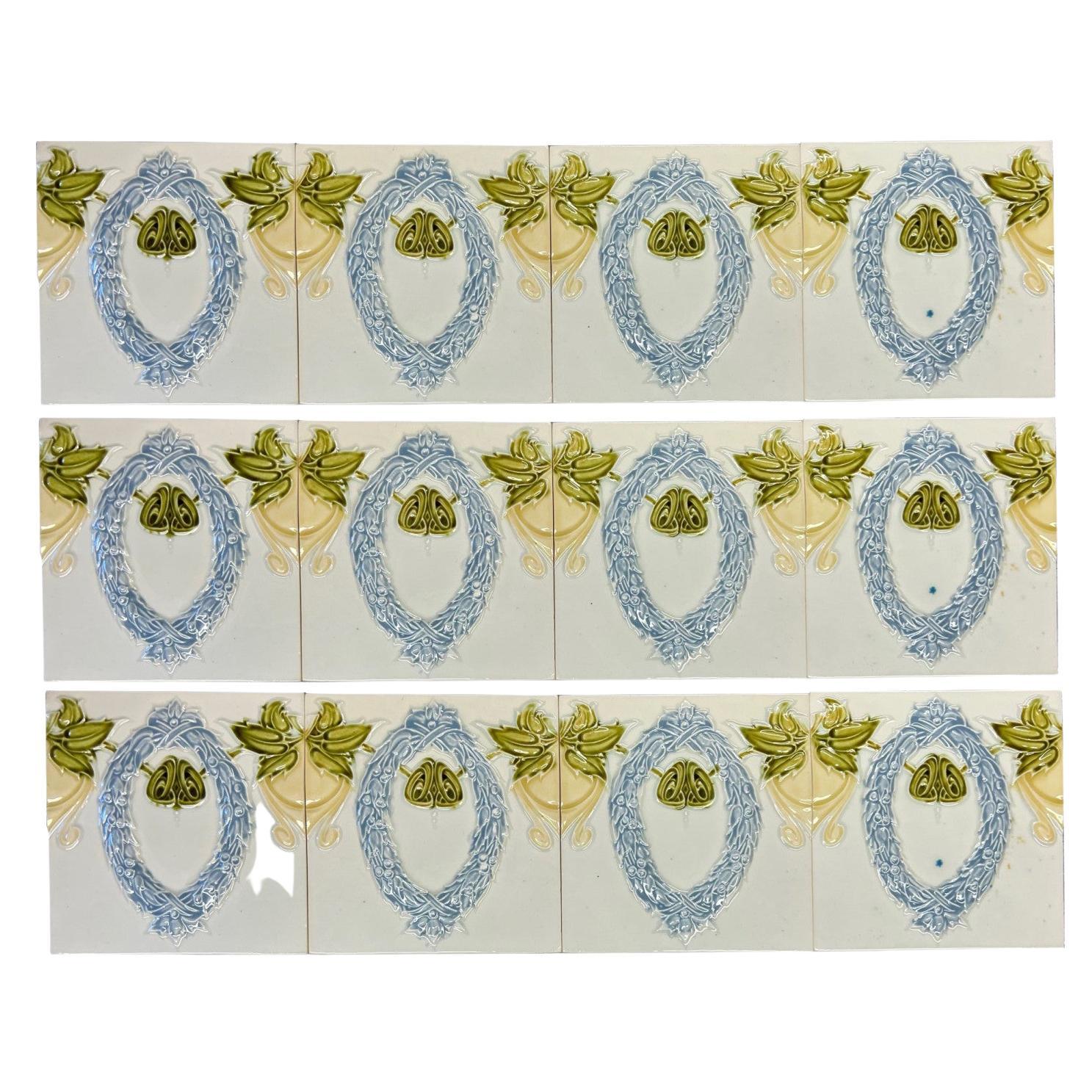 Authentic Glazed Art Nouveau Relief Tiles Laurel Wreath, Belgium, circa ...