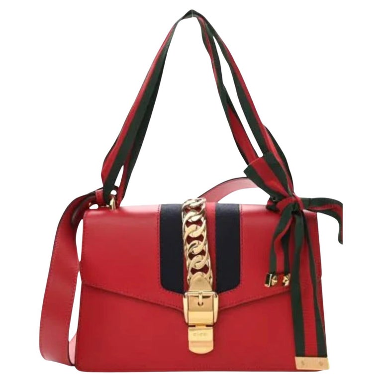 Authentic GUCCI "Sylvie" Designer Luxury Shoulder Evening Red Leather ...