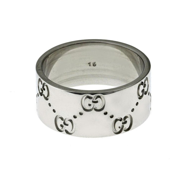 Authentic Gucci Icon Logo 18 Karat White Gold Wide Band Ring For Sale ...