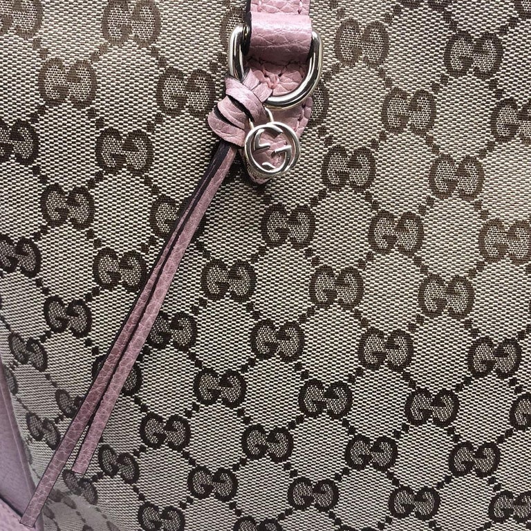 Authentic Gucci Monogram and Pink Leather Large Tote Bag in Dust Bag at ...