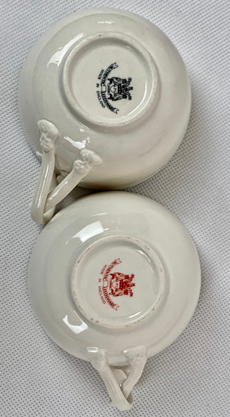 Authentic Leedsware Cups and Saucers with Double Strap Handles-Set of ...