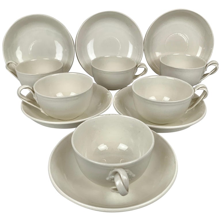 Authentic Leedsware Cups and Saucers with Double Strap Handles-Set of ...