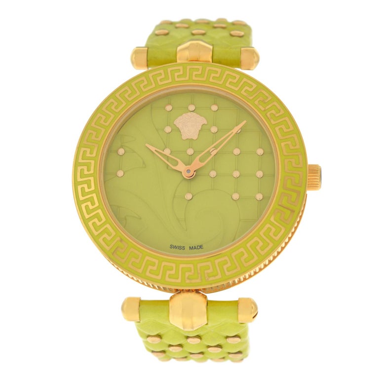 Authentic New Versace Vanitas Gold IP Light Green Watch 2 Strap at 1stDibs