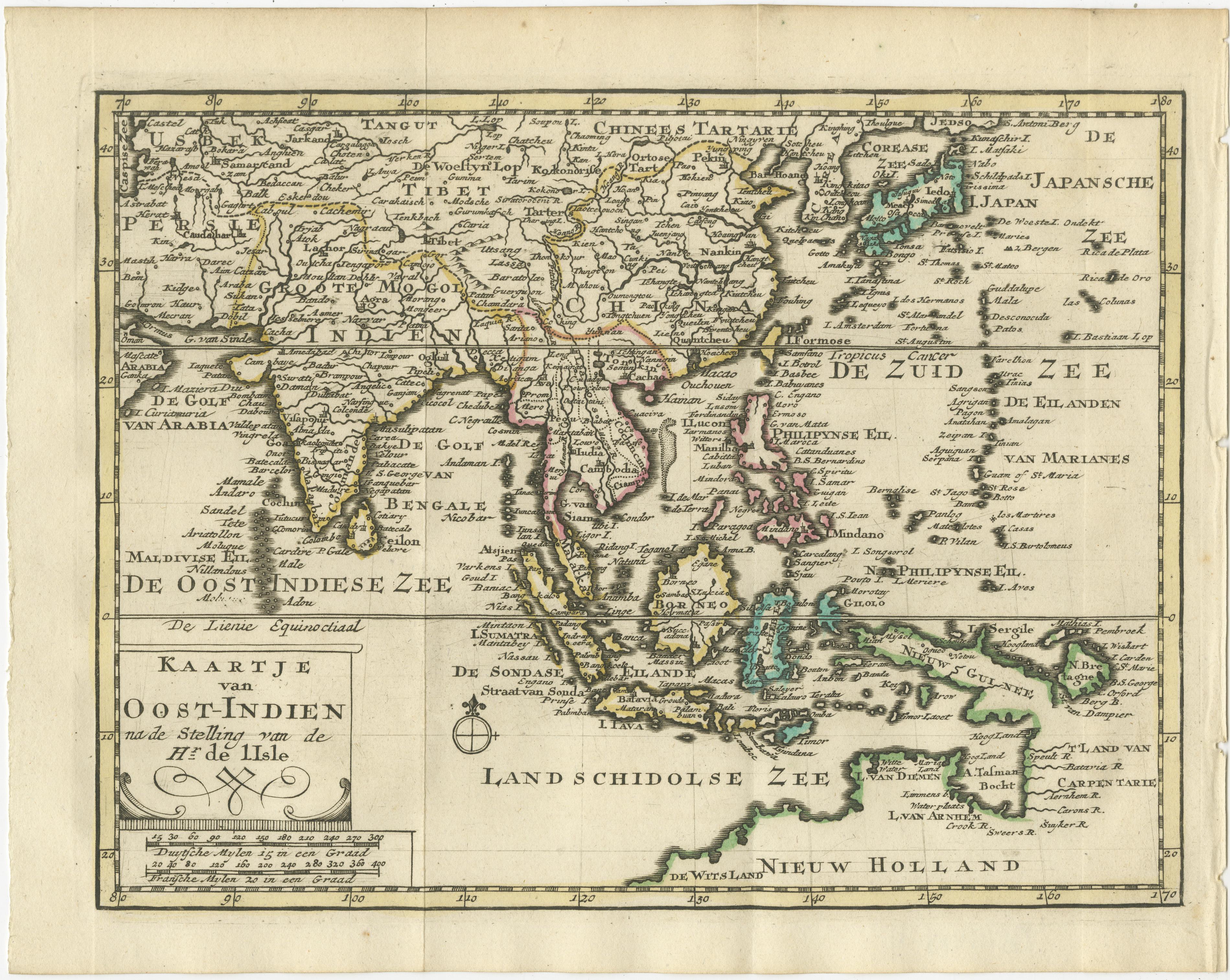 Authentic Old Map of Southeast Asia with Original Border Coloring, 1745 ...