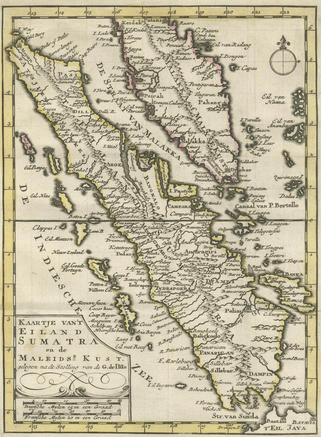 Authentic Old Map of Sumatra, Malaysia and Singapore, 1745 For Sale at ...
