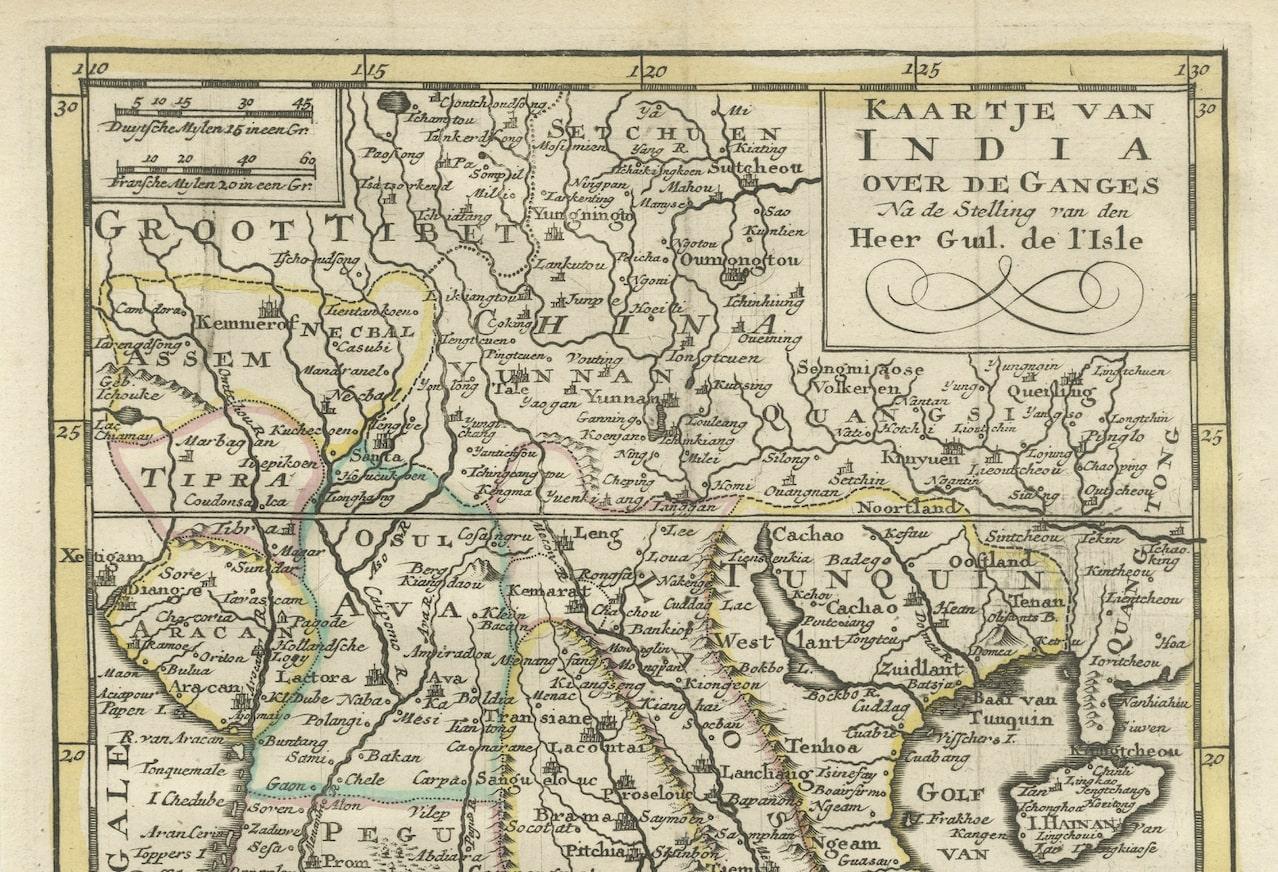 Authentic Old Map of Vietnam, Thailand, Cambodia and Myanmar, Hainan ...