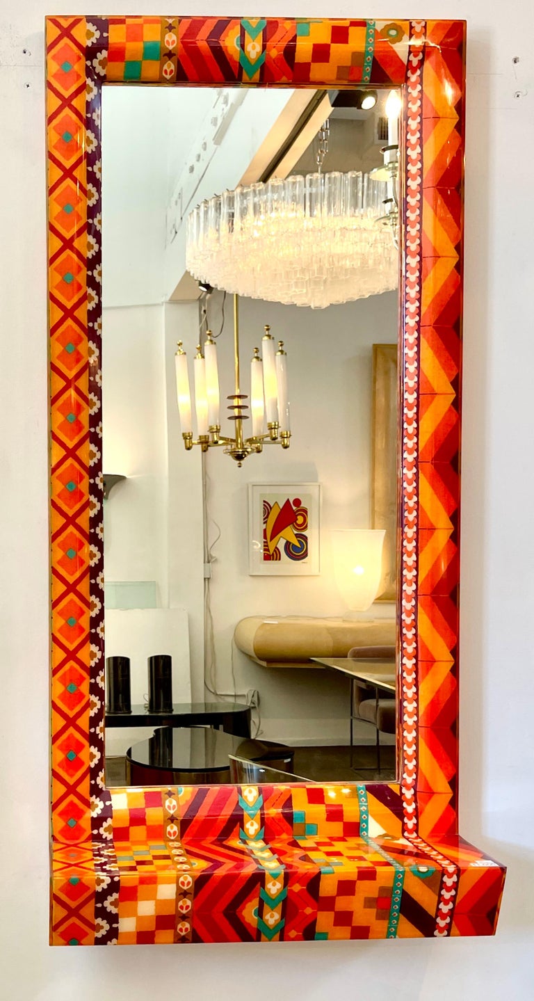 Authentic One of One Karl Springer Wall Mirror with Shelf For Sale at ...