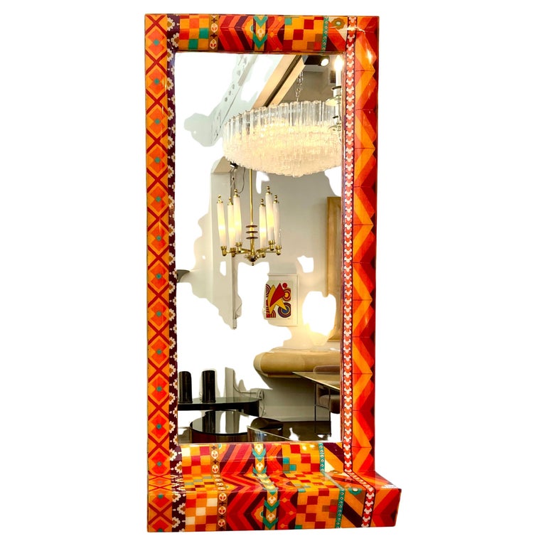 Authentic One of One Karl Springer Wall Mirror with Shelf For Sale at ...
