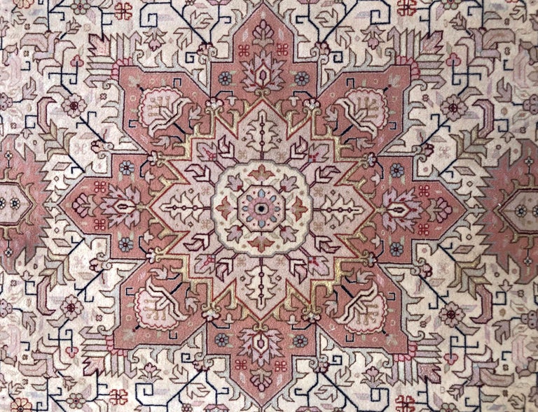 Authentic Persian Hand Knotted Geometric Cream Heriz Rug at 1stDibs
