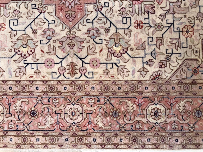 Authentic Persian Hand Knotted Geometric Cream Heriz Rug at 1stDibs