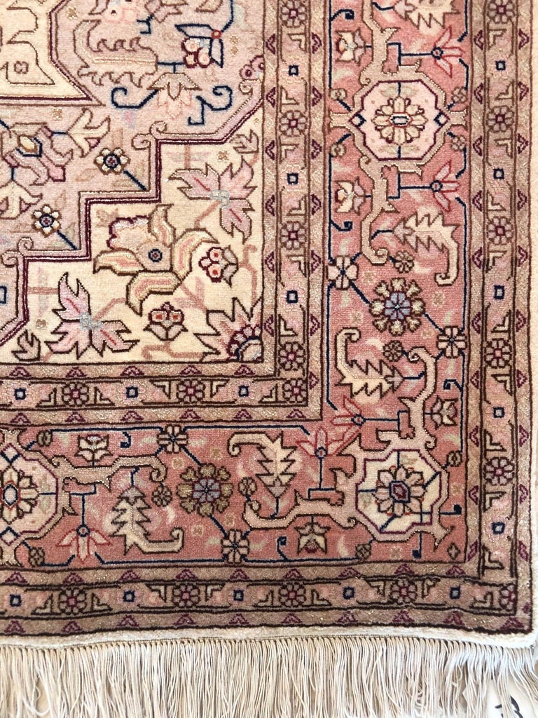 Authentic Persian Hand Knotted Geometric Cream Heriz Rug at 1stDibs