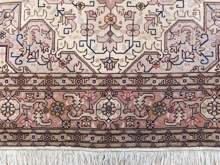 Authentic Persian Hand Knotted Geometric Cream Heriz Rug at 1stDibs