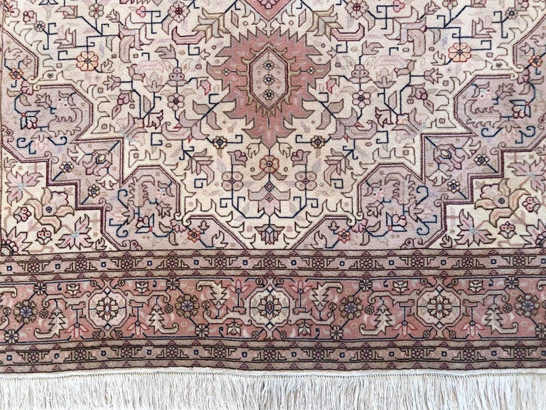 Authentic Persian Hand Knotted Geometric Cream Heriz Rug at 1stDibs