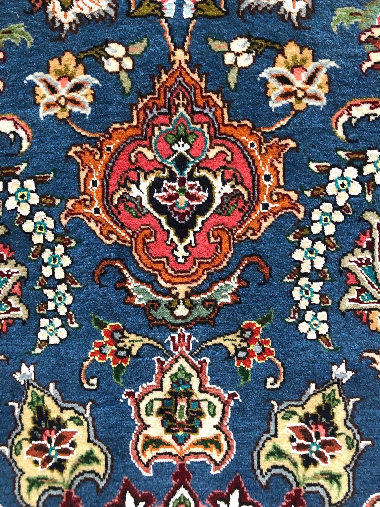 Authentic Persian Hand Knotted Medallion Floral Tabriz Blue Round Rug ...