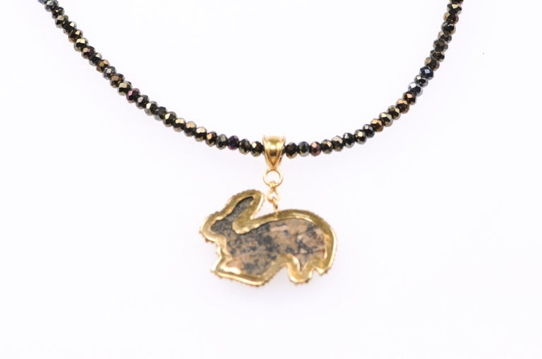 Authentic Roman Bronze Rabbit Fragment Set in New 21-Karat Gold Pendant ...