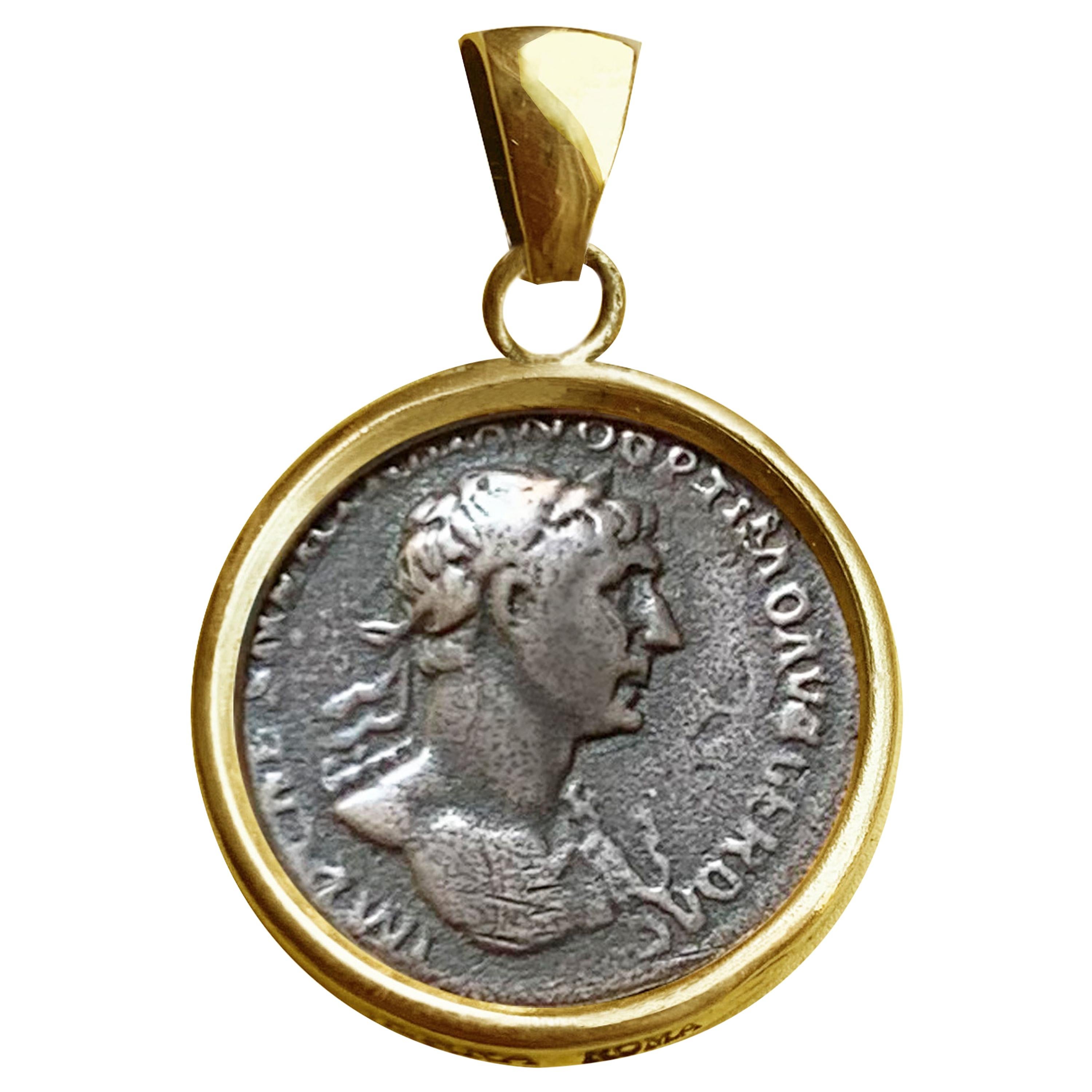 Silver Roman Coin 18 Kt Gold Pendant Depicting Emperor Augustus ‘1st ...