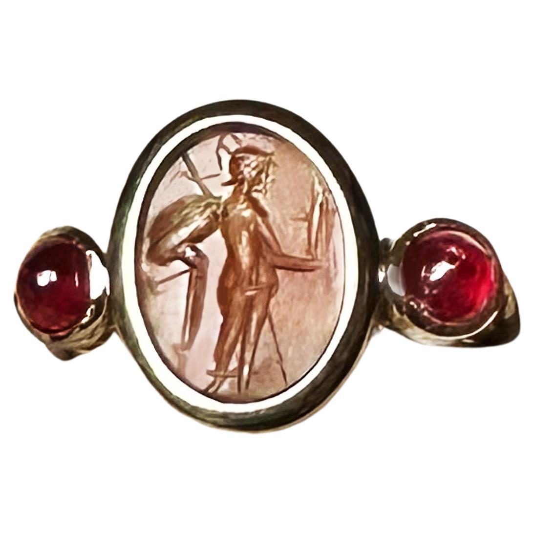 Authentic Roman Intaglio 18 kt Gold Ring depicting Goddess Athena ...