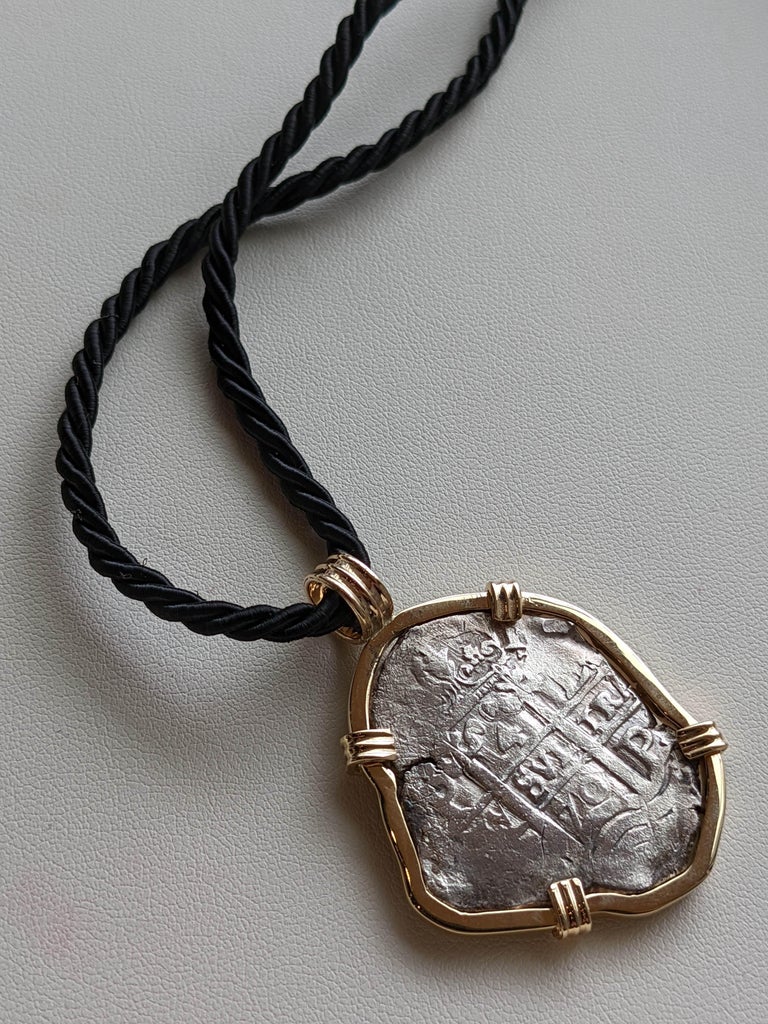 Authentic Spanish-American Silver Cob Pendant in 14K Yellow Gold Bezel ...