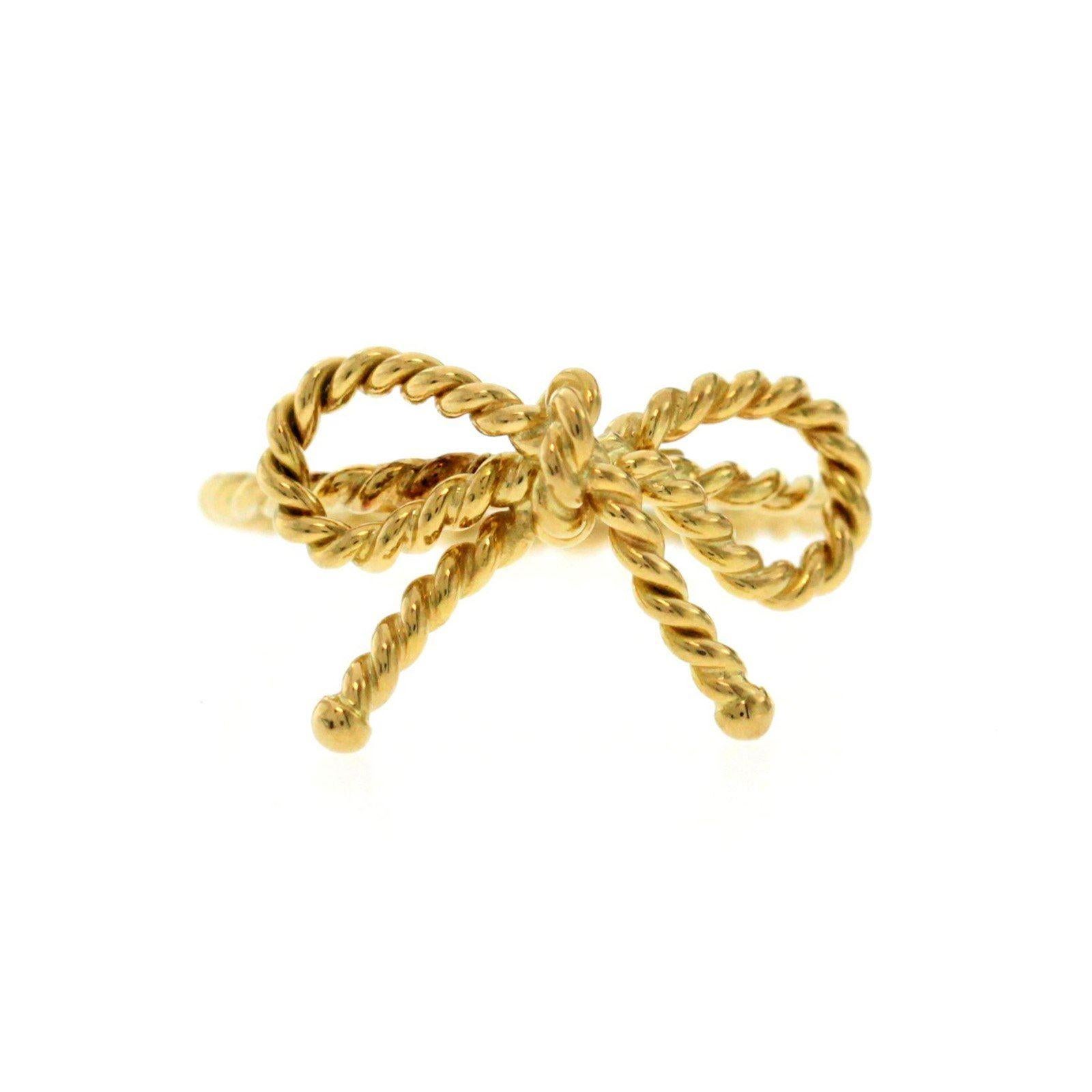 Authentic Tiffany and Co. 18 Karat Yellow Gold Bow Twist Wire Ring For ...