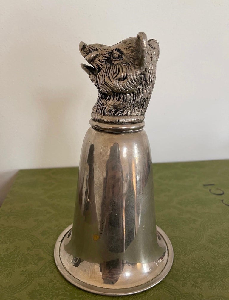 Authentic Vintage Gucci boar head silver stirrup cup For Sale at 1stDibs