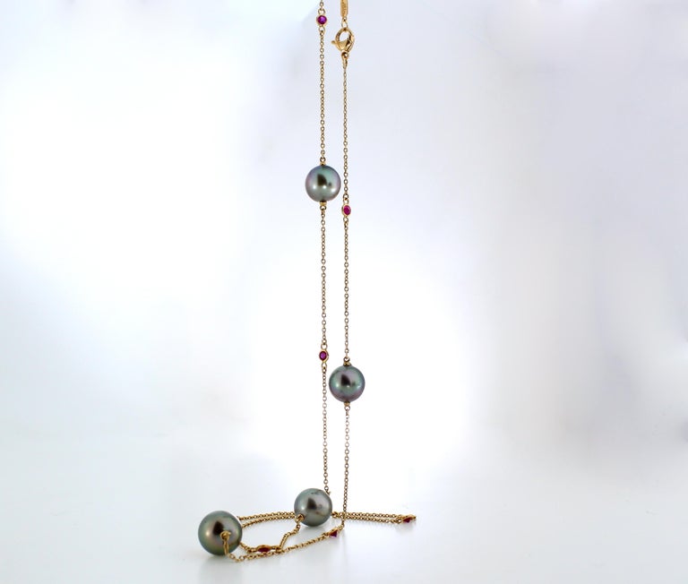 Autore Rose Gold Ruby Tahitian Pearl Chain Necklace at 1stDibs