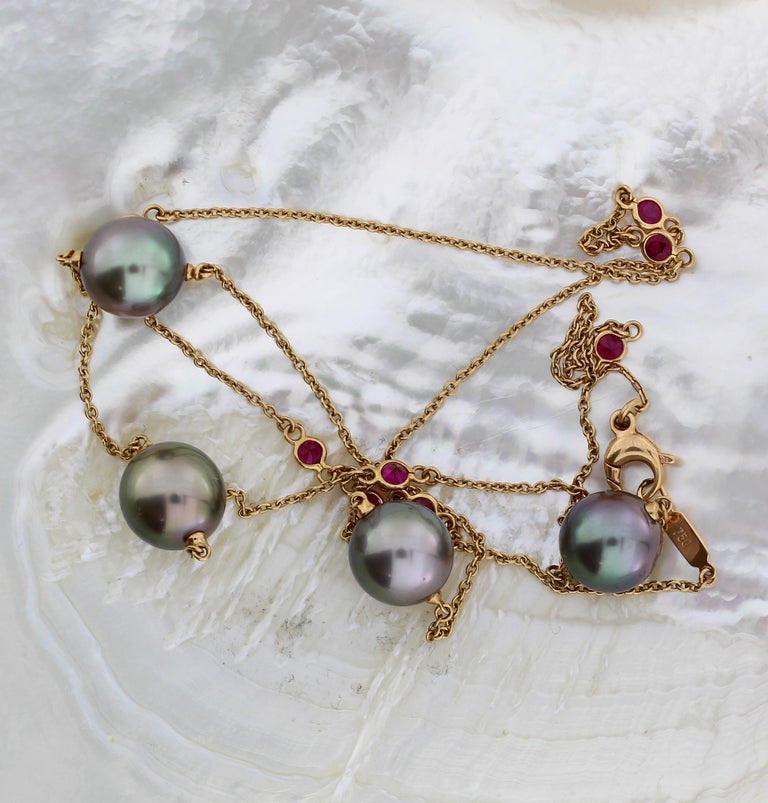 Autore Rose Gold Ruby Tahitian Pearl Chain Necklace at 1stDibs