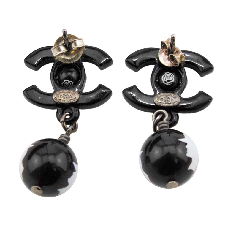 Autumn 2012 Chanel Black Resin Earrings with White Cameos at 1stDibs