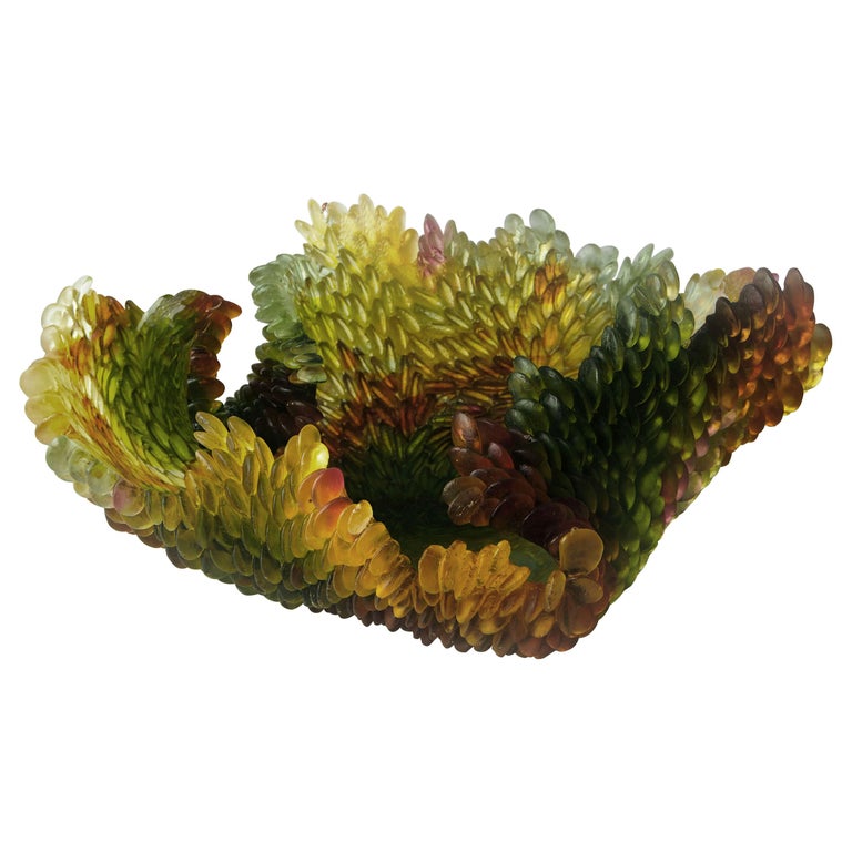 Autumn Leaf, a Glass Sculpture in Amber, Green and Yellow by Nina ...