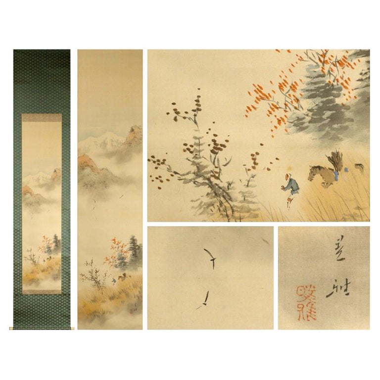 Autumn Scene Meiji Period Scroll Japan 19c Artist Marked Nihonga Style ...