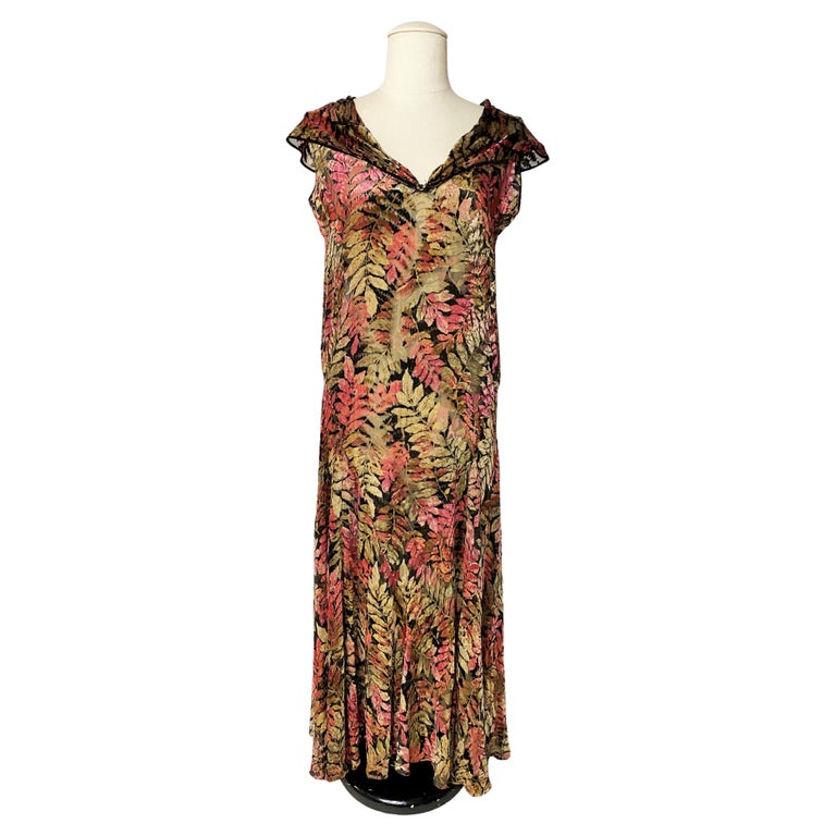 Autumnal Dévoré velvet and gold lamé dress Circa 1935 For Sale at 1stDibs