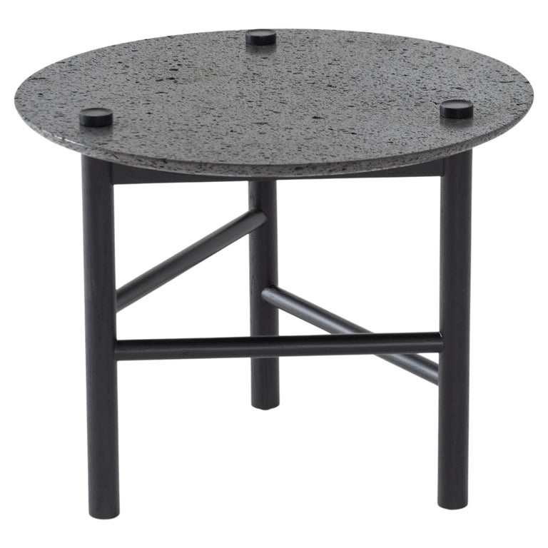Auxiliar Table, Black Oak and Hand Carved Lava Stone Top For Sale at ...