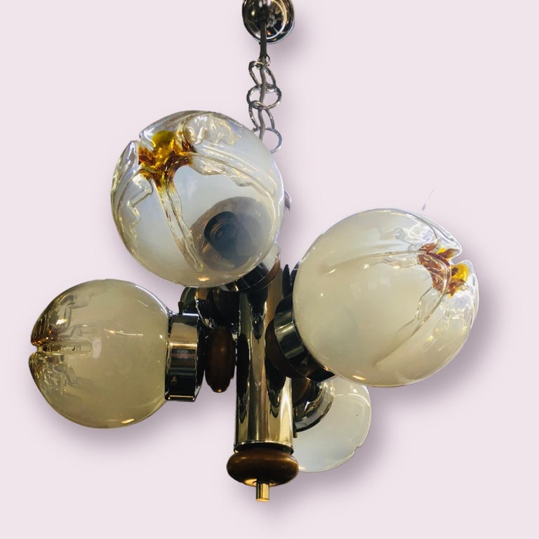 AV Mazzega Murano Glass Pendant Lamp with 5 Lampshades For Sale at 1stDibs