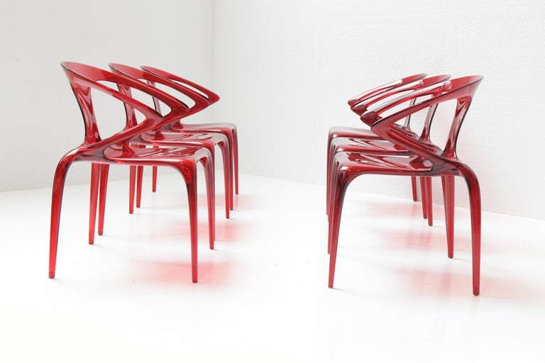 Ava Bridge Lucite Dining Chairs in Red by Song Wen Zhong for Roche ...