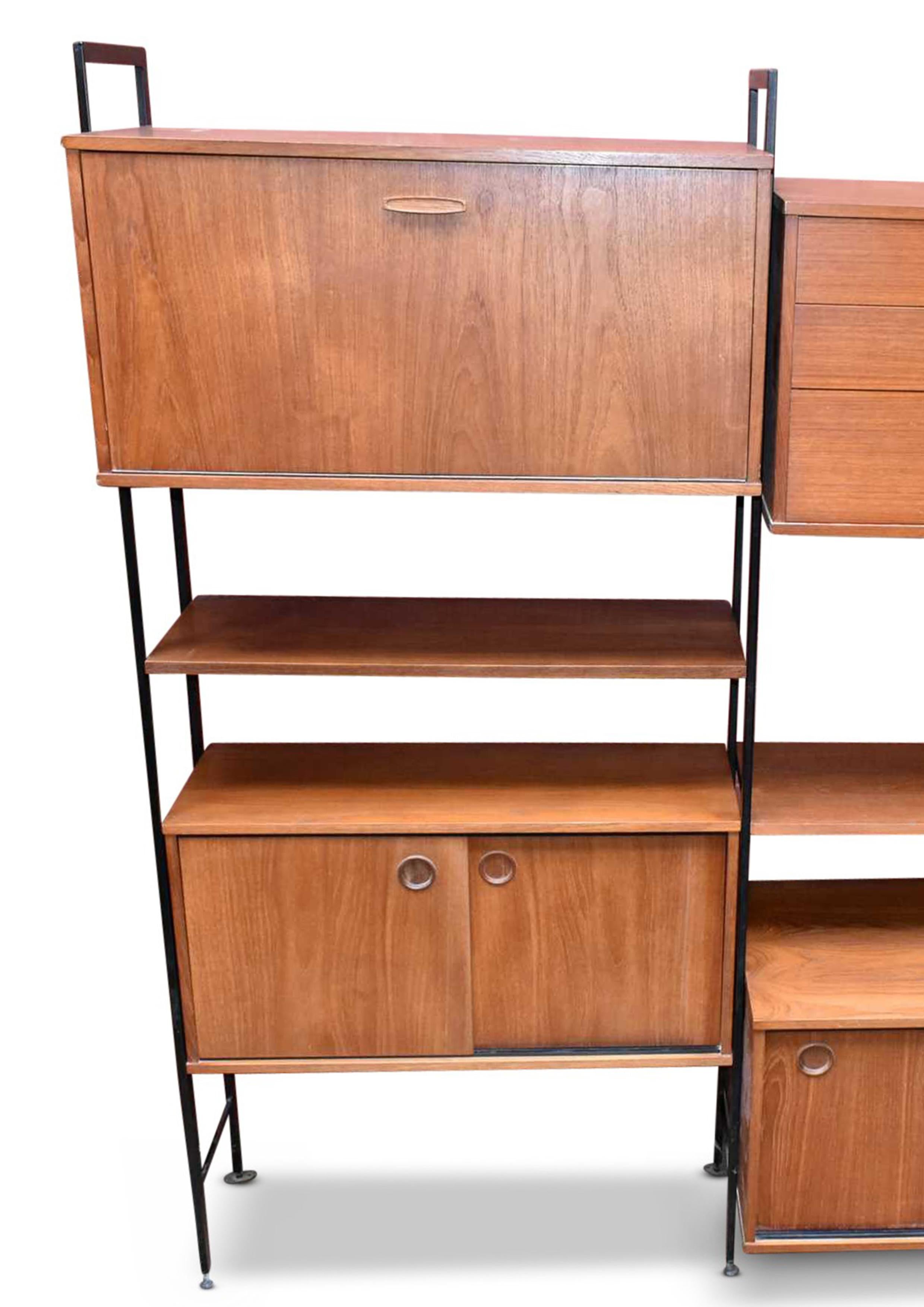 Avalon Modular Teak and Metal Multi Piece Shelving and Cabinet Storage ...