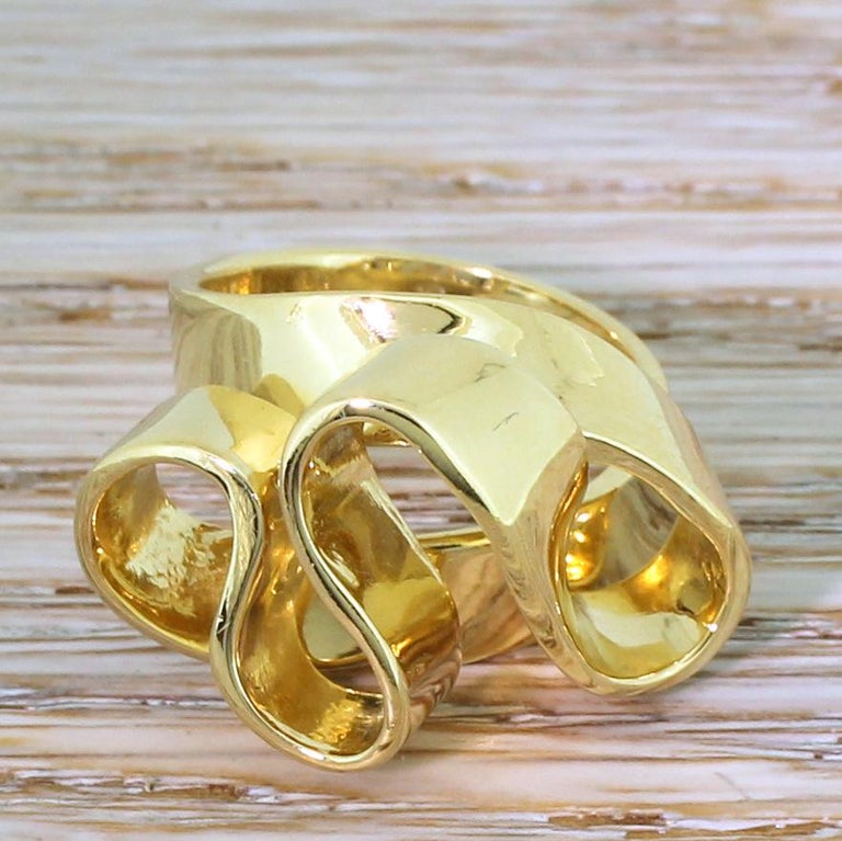 Avant Garde 18 Karat Yellow Gold Ribbon Ring, Dated 1972 For Sale at ...