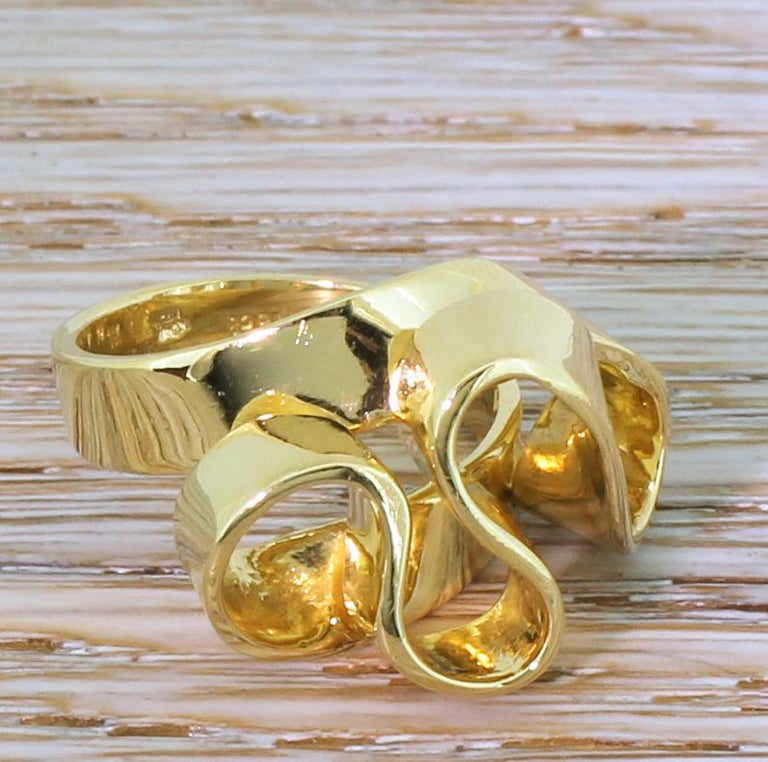 Avant Garde 18 Karat Yellow Gold Ribbon Ring, Dated 1972 For Sale at ...