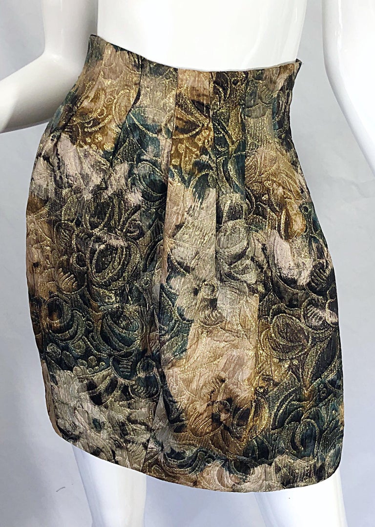 Avant Garde 1990s Krizia Metallic Asymmetrical Vintage 90s Silk Skirt ...