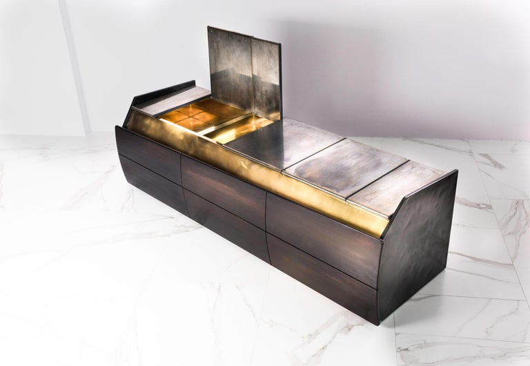 Avanza Console, American Walnut with Silvered and Polished Brass For ...
