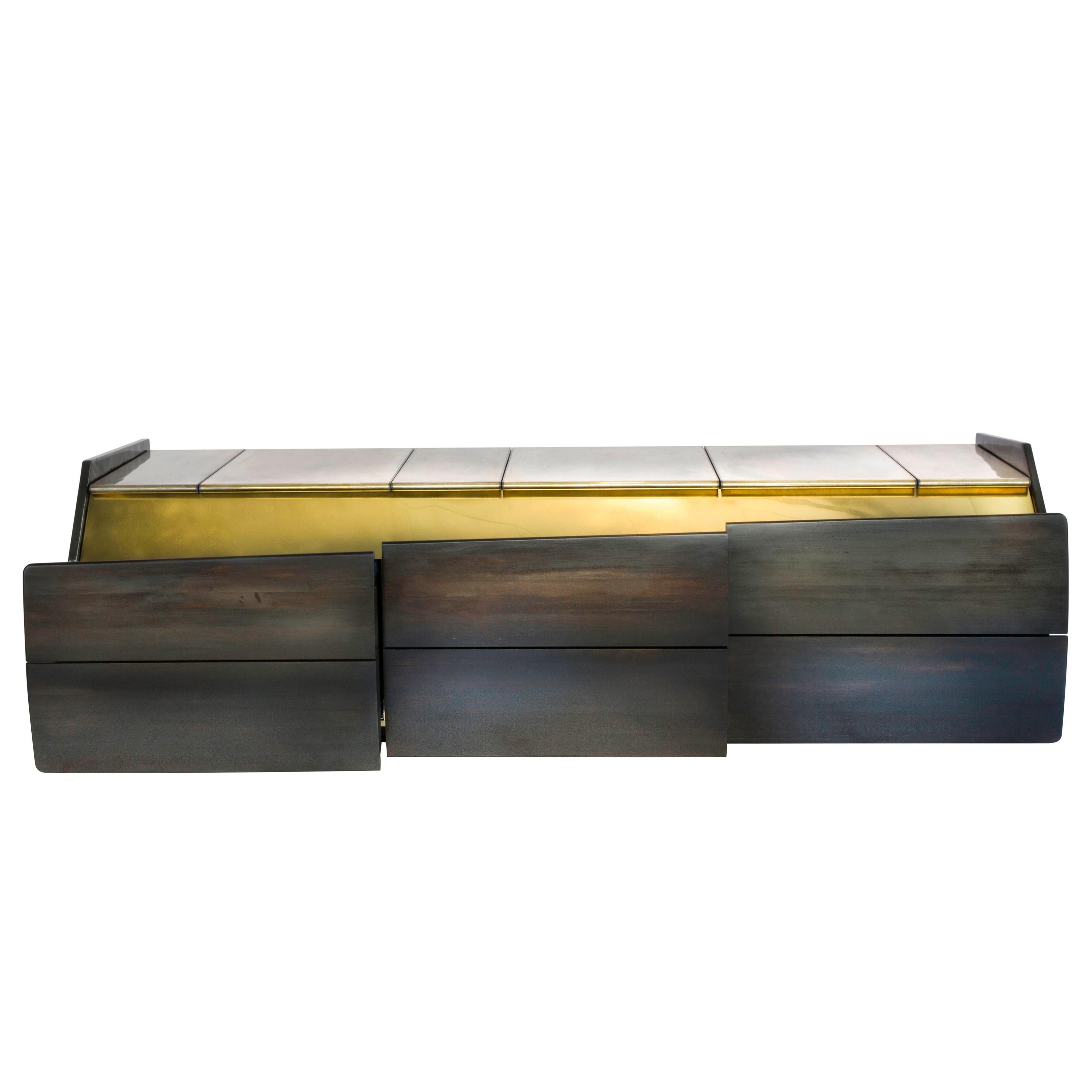 Avanza Console, American Walnut with Silvered and Polished Brass For ...
