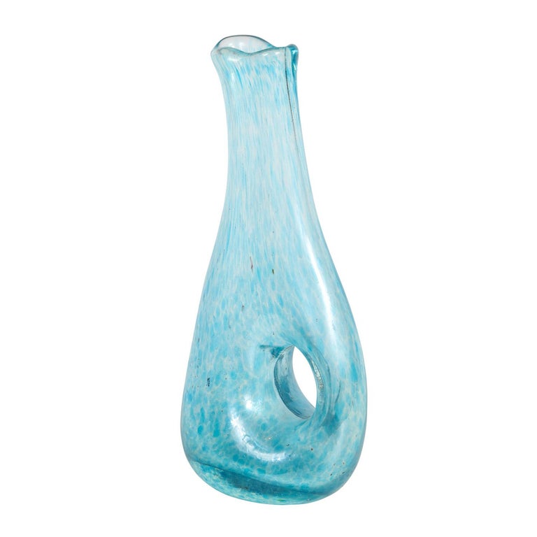 A.V.E.M. Hand Blown Glass with Blue Glass Fragments and Hole, 1950s For ...