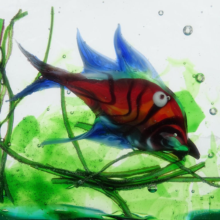 A.Ve.M. Murano Blue Red Green Swimming Fish Italian Art Glass Aquarium ...