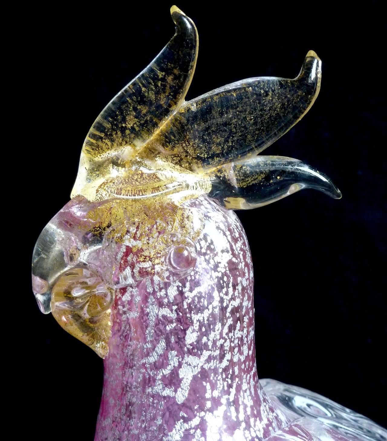 A.Ve.M. Murano Pink Silver Gold Flecks Italian Art Glass Cockatoo Bird ...