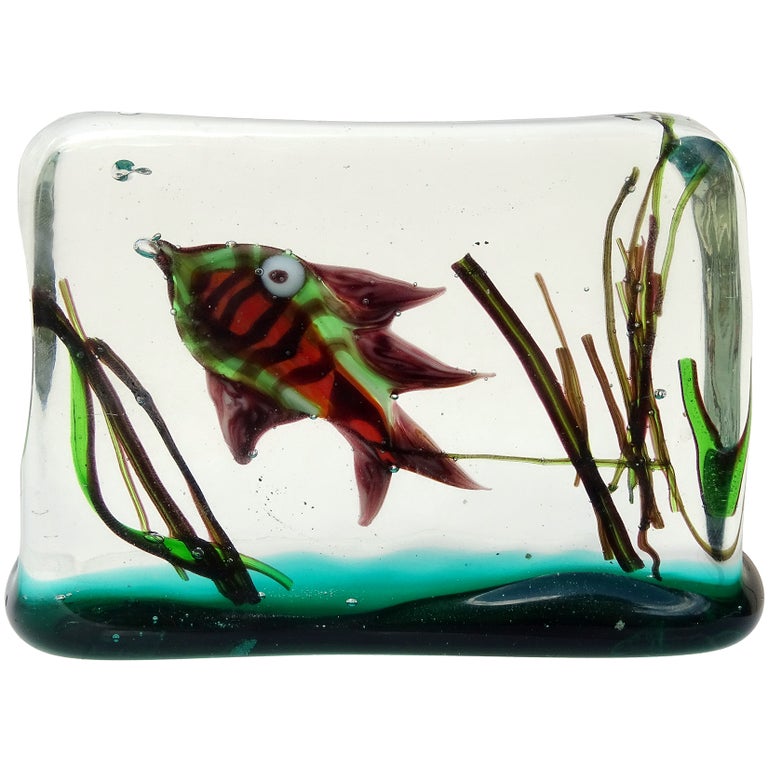 A.Ve.M. Murano Purple Red Green Swimming Fish Italian Art Glass ...